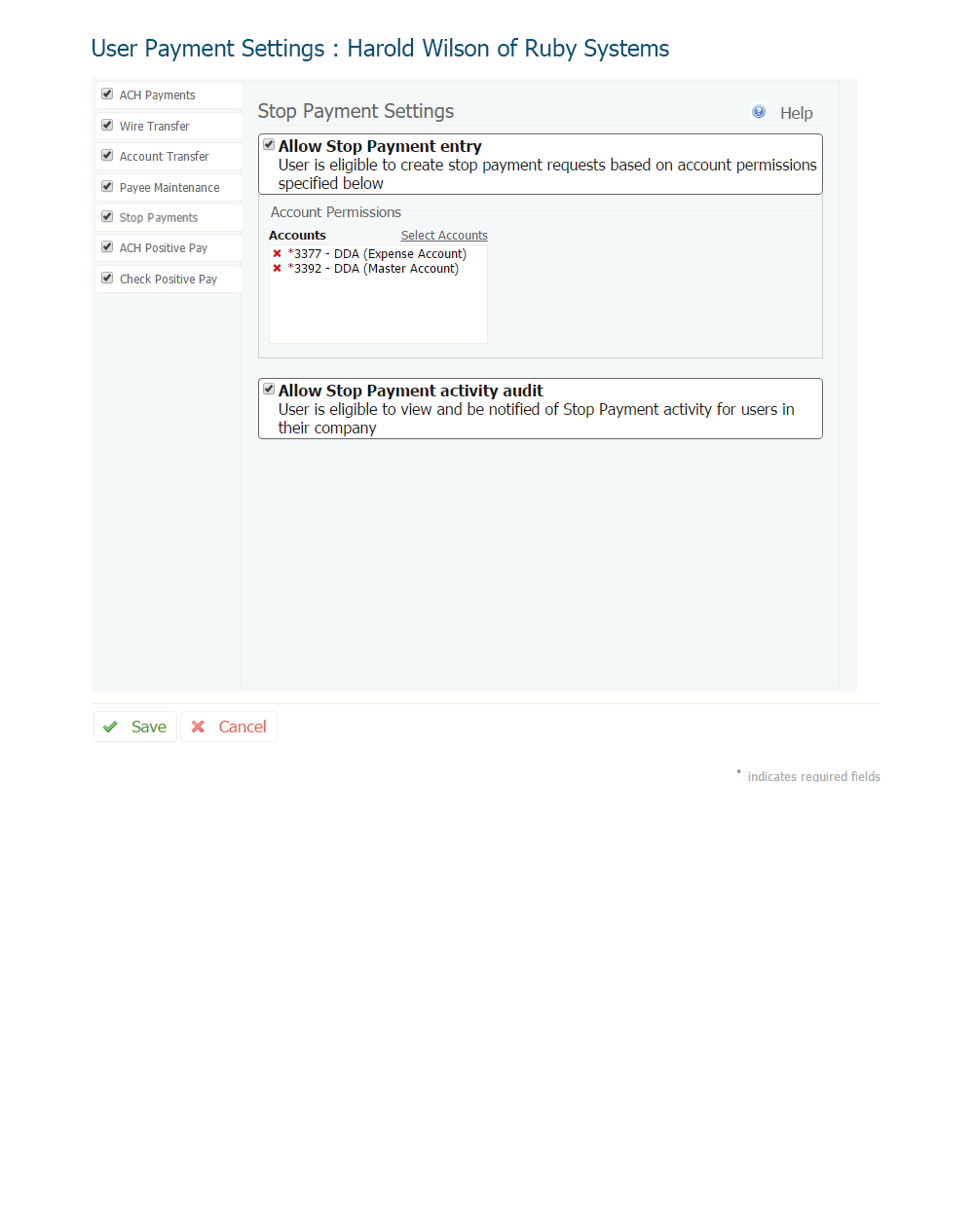 User Payment Settings User Payment Settings